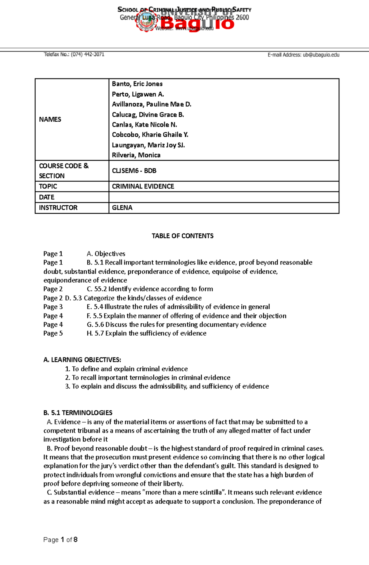 Criminal Evidence Overview - CLJSEM6-BDB - Studocu