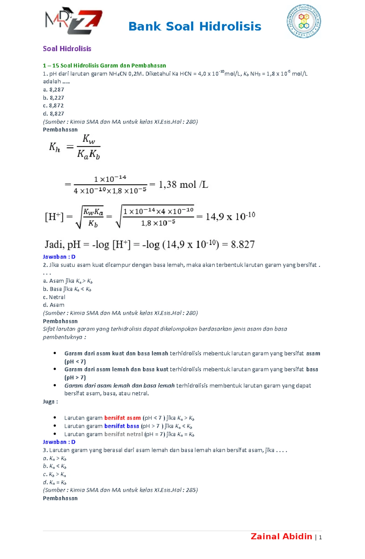 Bank Soal Kelas XI - Asam Basa - Soal Asam Basa 1 – 15 Contoh Soal Asam Basa dan Pembahasan ...