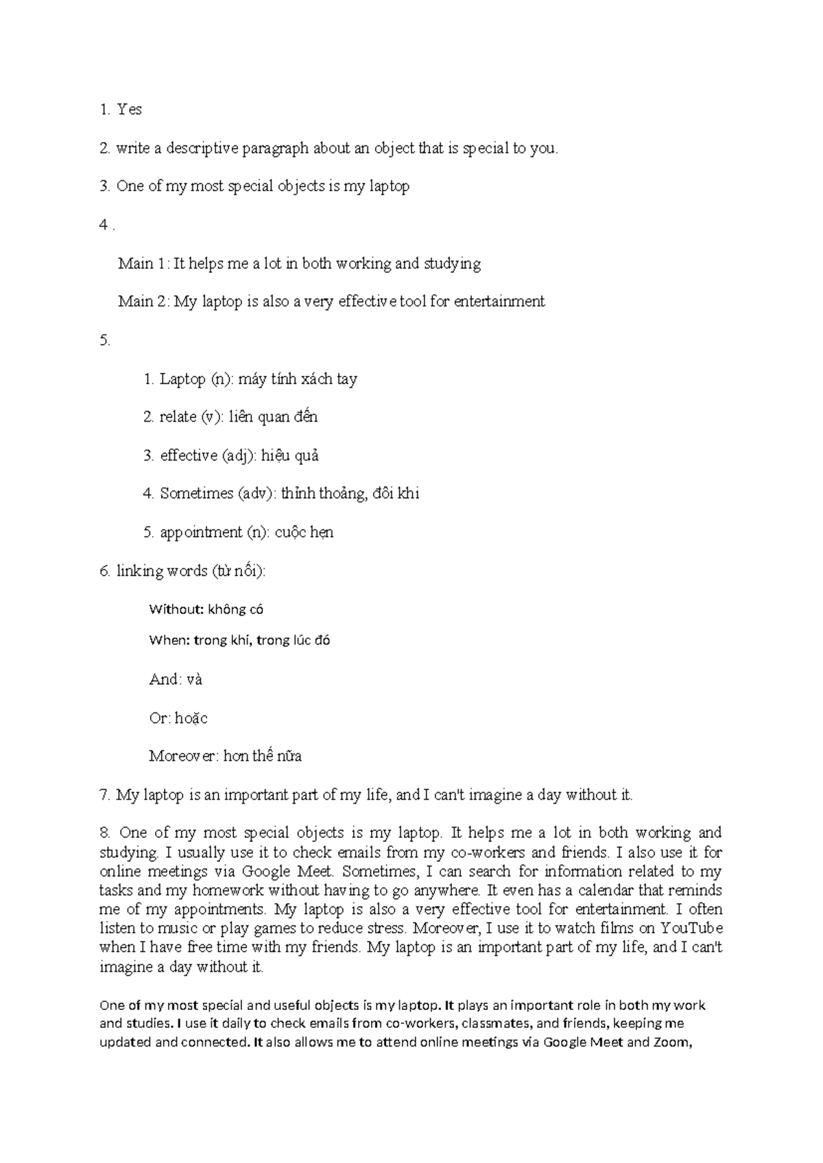 Writing 1: Descriptive Essay on My Special Laptop - nGÔN NGỮ ANH - Studocu