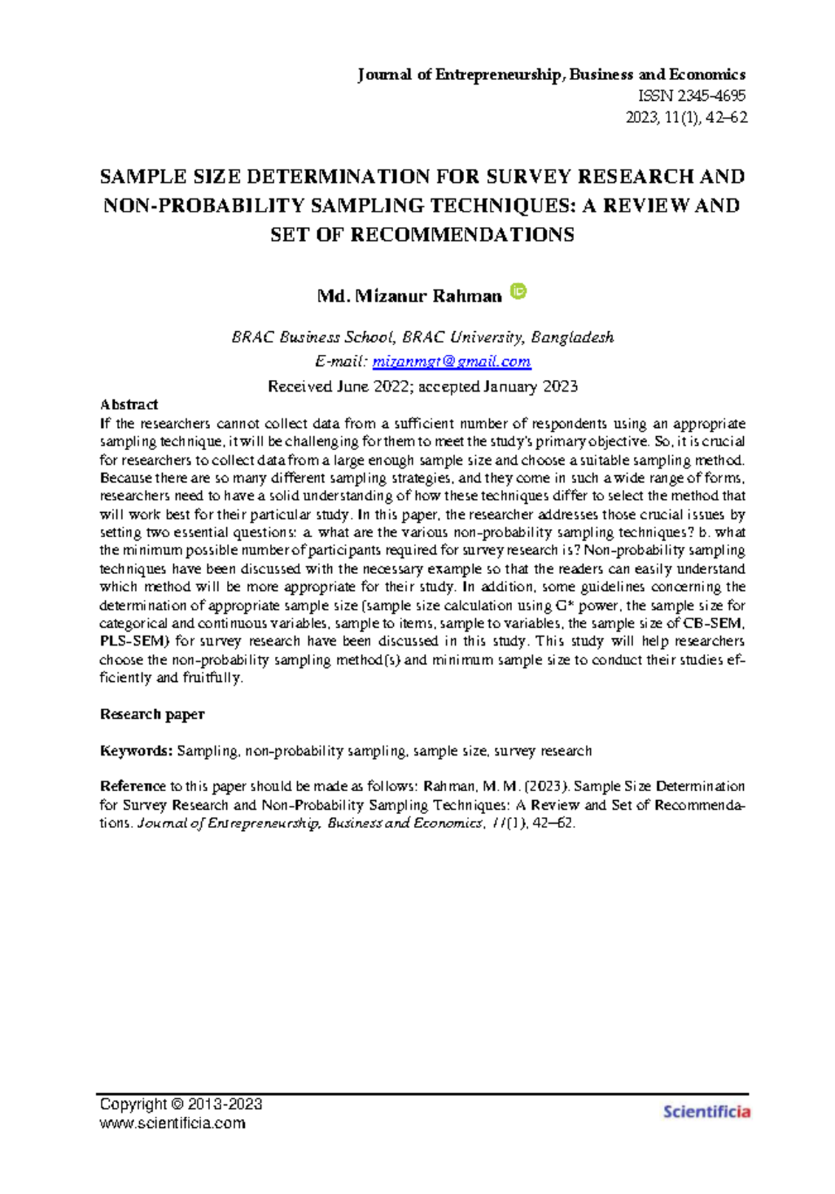 Sample Size Determination for Survey Research: Techniques & Guidelines - Studocu