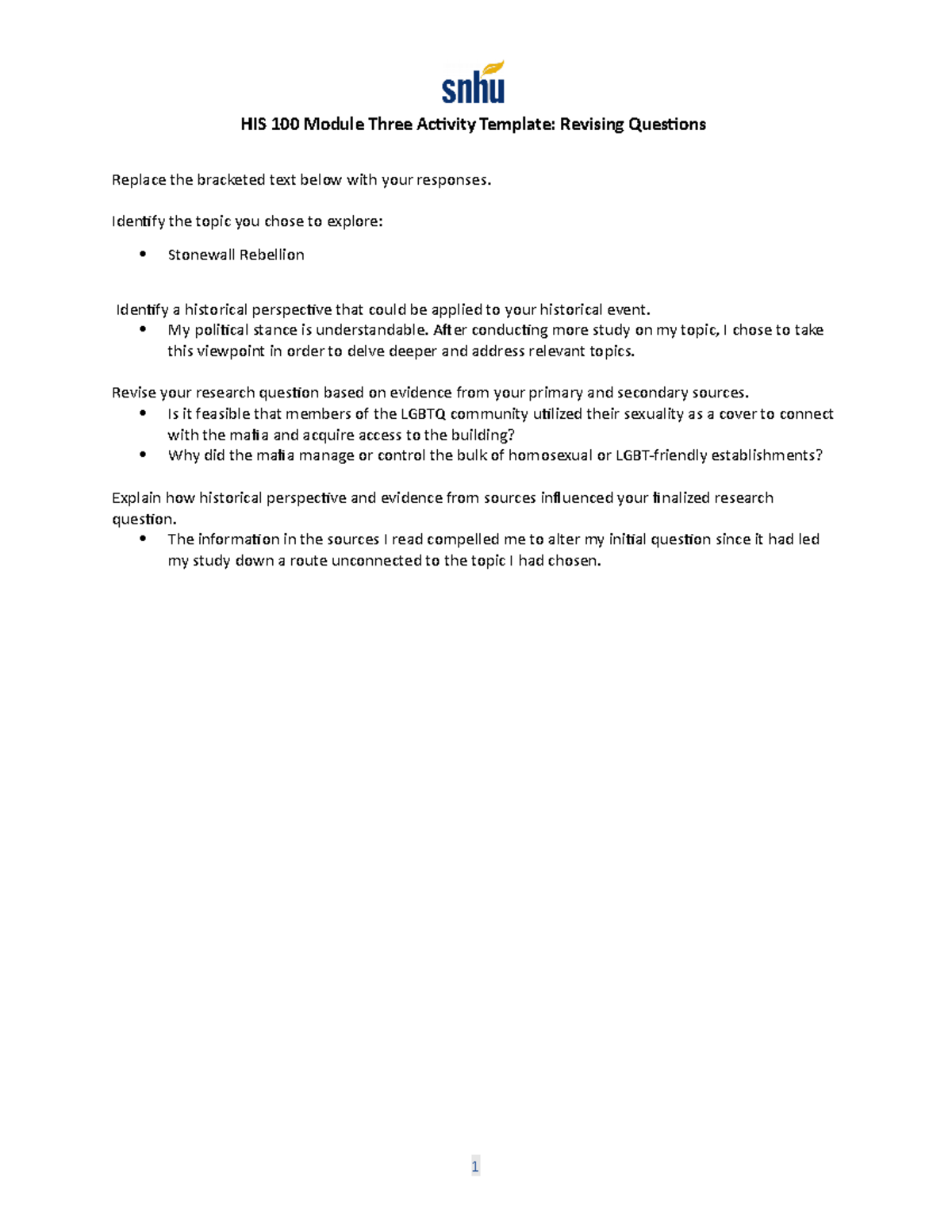 HIS 100 Module Three Activity Revising Questions - HIS 100 Module Three ...