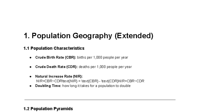 Population Geography & Urban Geography Notes (Geo 2) - Studocu