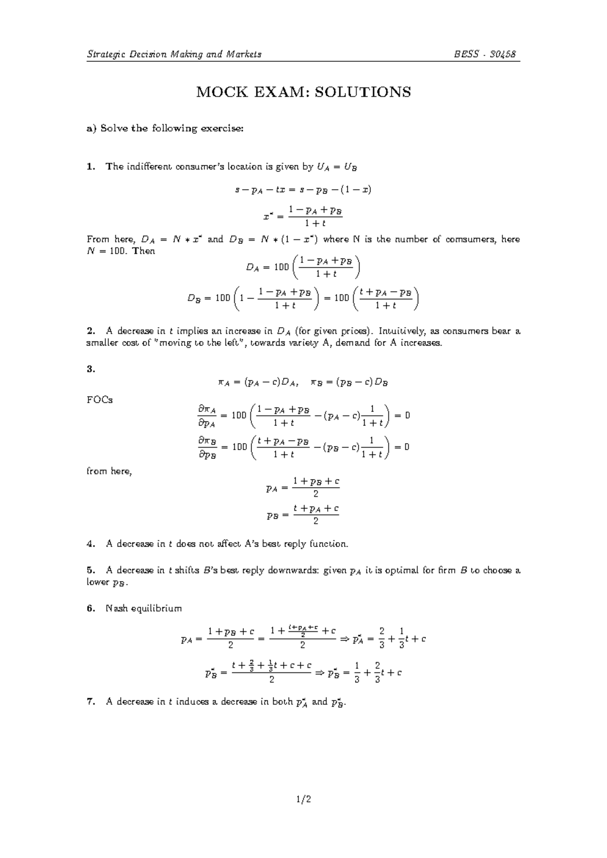 Strategic Decision Making BESS 30458 Mock Exam Solutions - Studocu