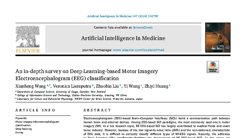 Deep Learning-Based Motor Imagery Classification: A Comprehensive Survey (147) - Studocu
