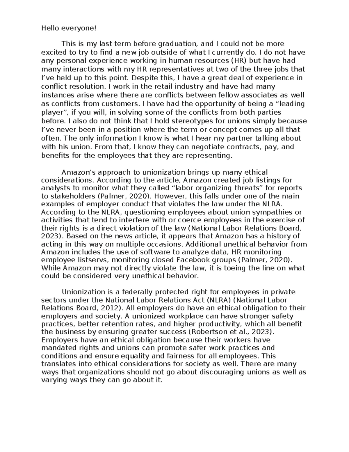HRM 310 Module Five Milestone One: Management Memo on Union Grievance ...