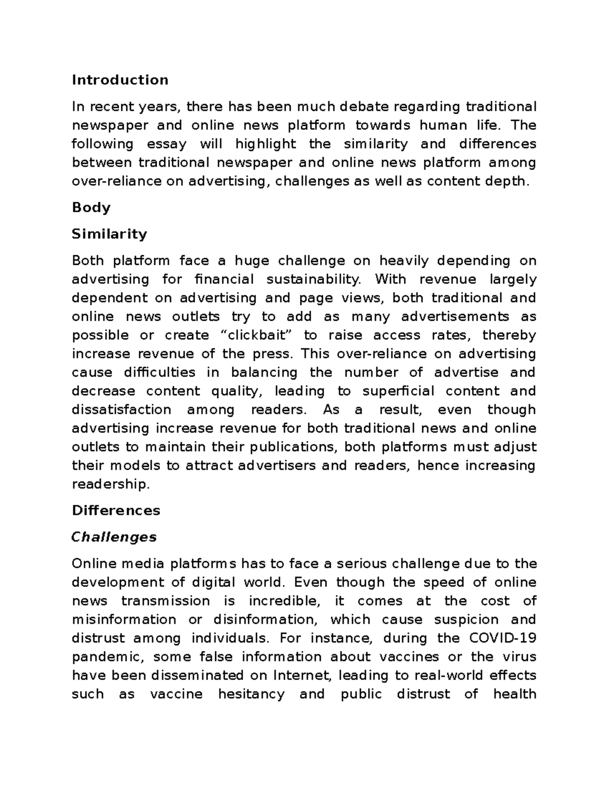 ENG101 Essay: Online News vs Traditional News Platforms - Studocu