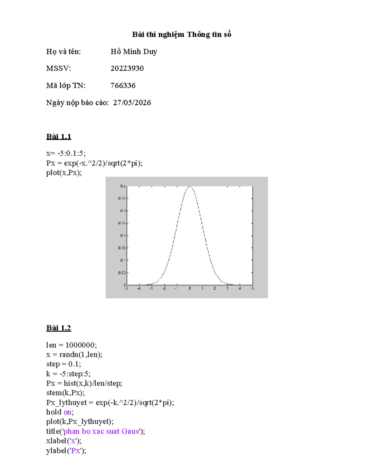 Bài thí nghiệm TN TTS MATLAB 1 - Hồ Minh Duy 20223930 - Studocu