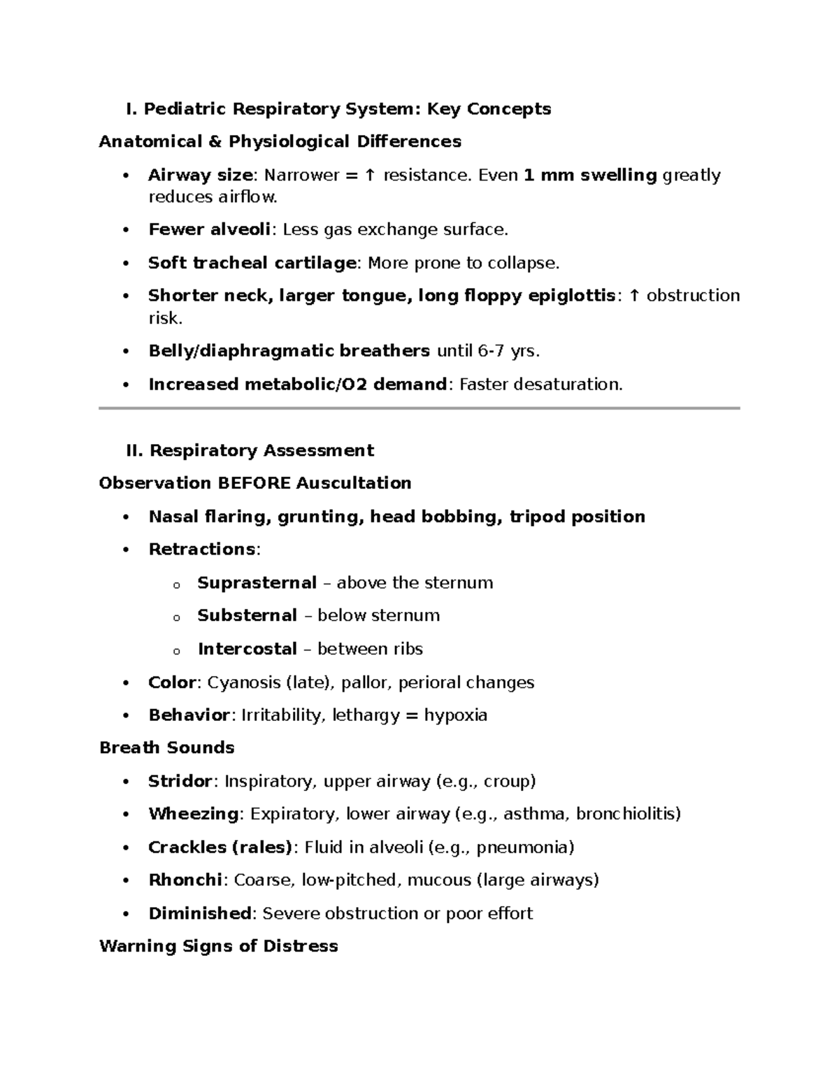 PEDS 2: Pediatric Respiratory System Key Concepts & Assessment Notes ...