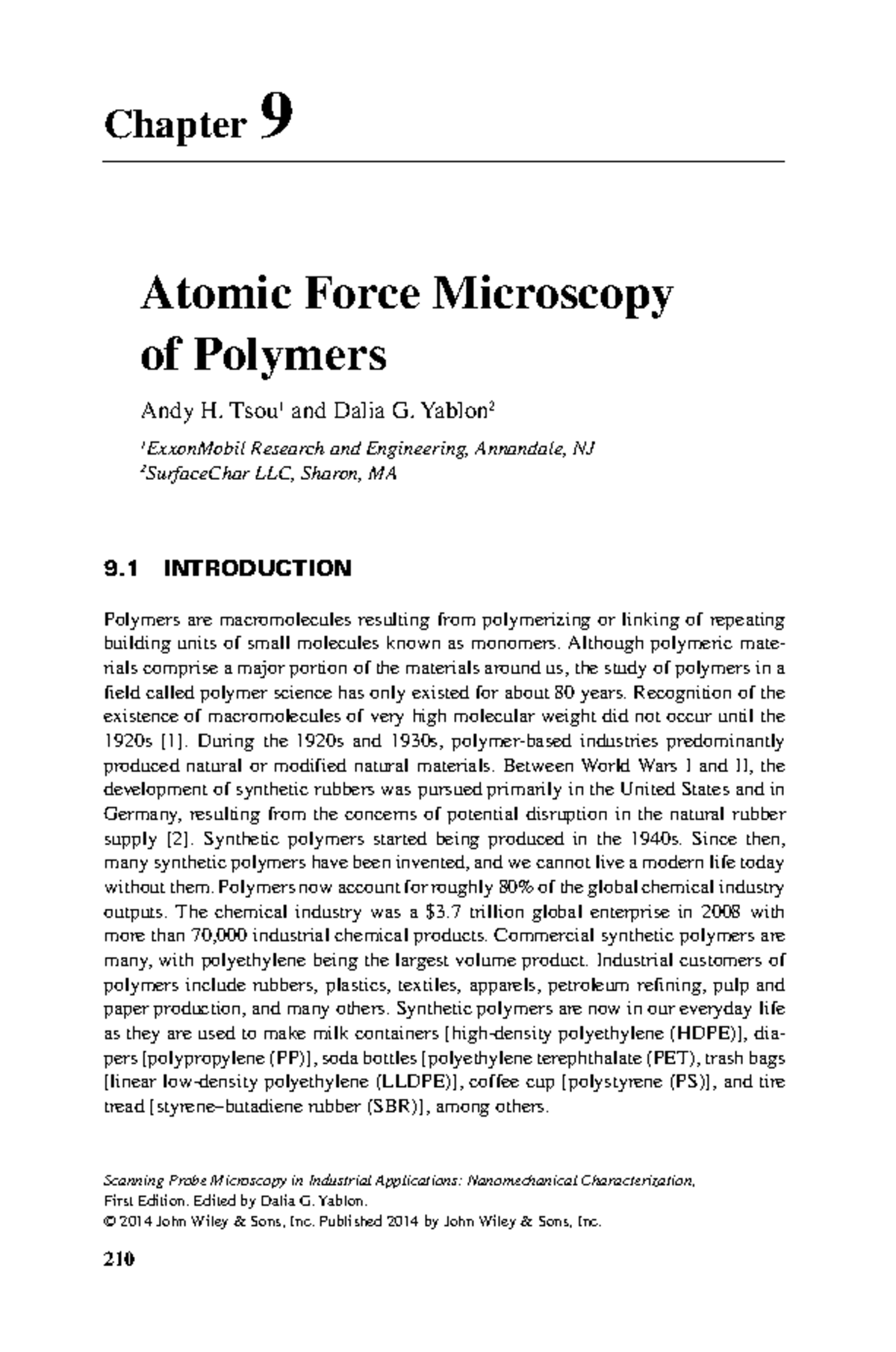 AFM of Polymers - Summary Polymer Chemistry - 210 Scanning Probe ...
