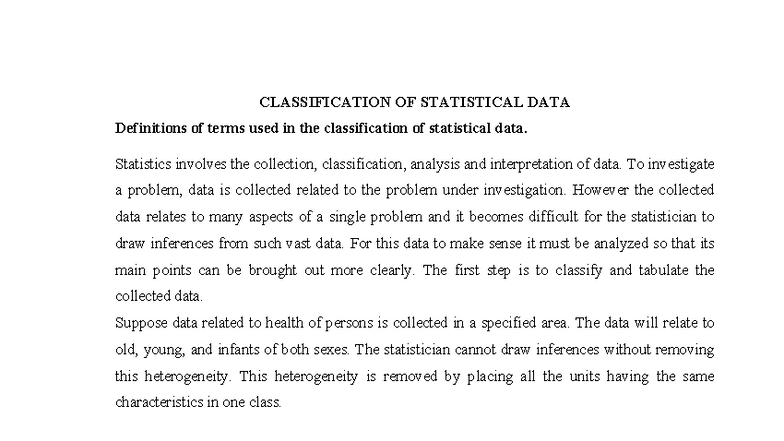 STAT 101: Classification of Statistical Data - Lecture Notes - Studocu