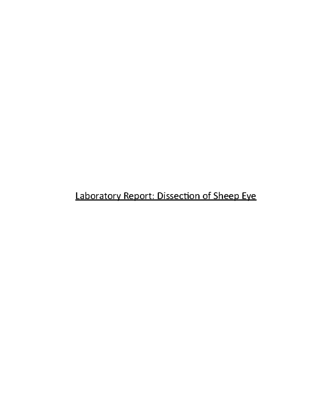 Dissection of a Sheep Eye Lab Report - Laboratory Report: Dissection of ...