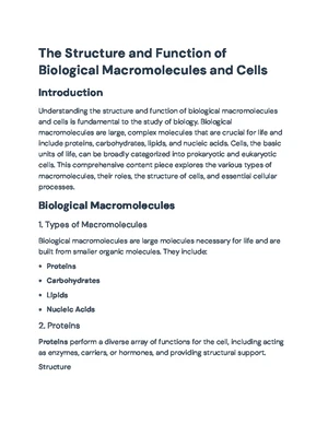 Biological Macromolecules: Structure, Function, and Synthesis (Chapter ...