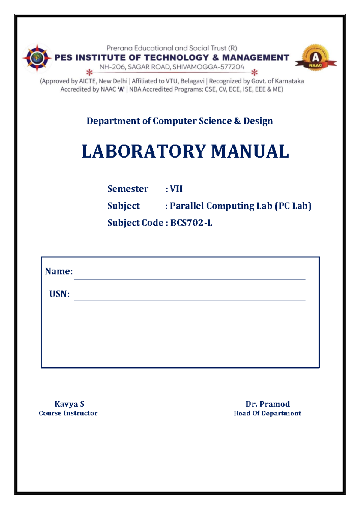 PC Lab (BCS702) - Parallel Computing Laboratory Manual - Studocu
