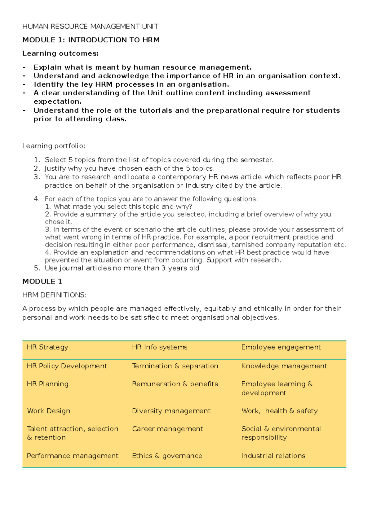 HUMAN RESOURCE MANAGEMENT UNIT 1: INTRO TO HRM & KEY PROCESSES - Studocu