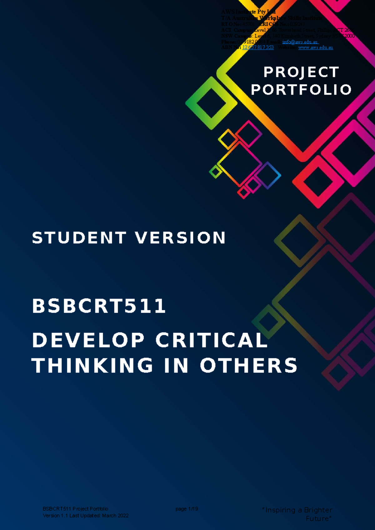 BSBCRT511 Project Portfolio: Developing Critical Thinking Skills - Studocu