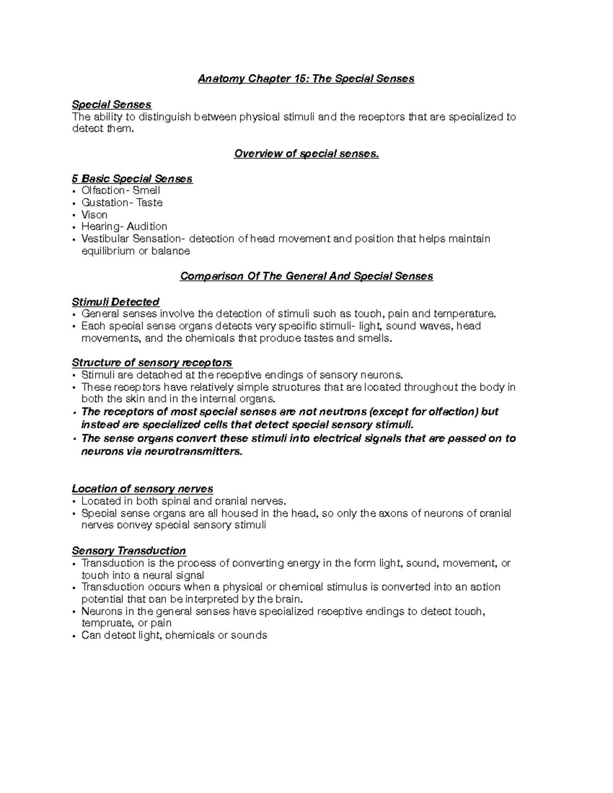 Anatomy 15: Special Senses Overview and Structure PDF - Studocu