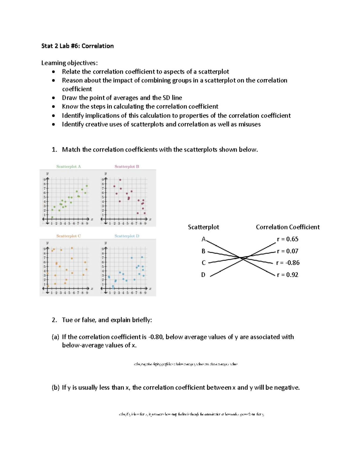 Stat 2 Lab 6: Understanding Correlation Coefficients and Scatterplots ...