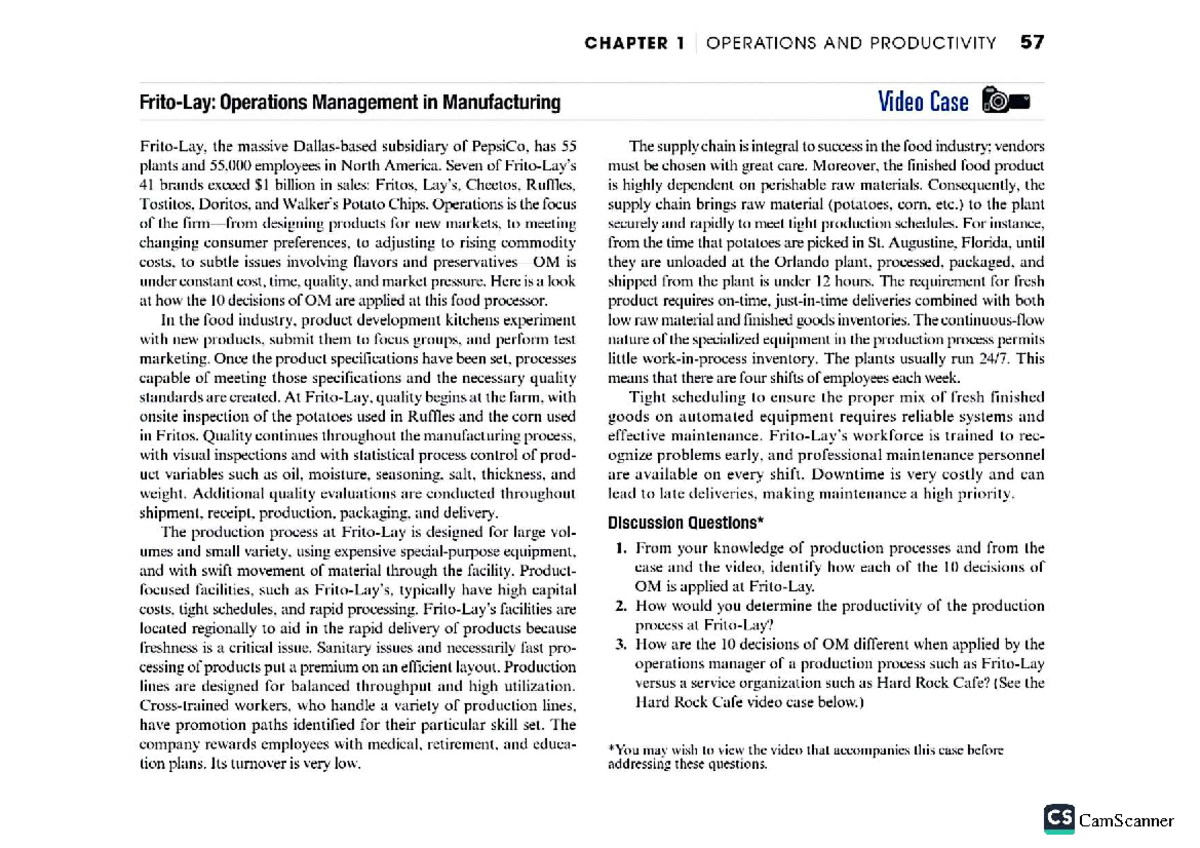 OPM537 CHAPTER 1: Operations & Productivity Case Study Analysis - Studocu