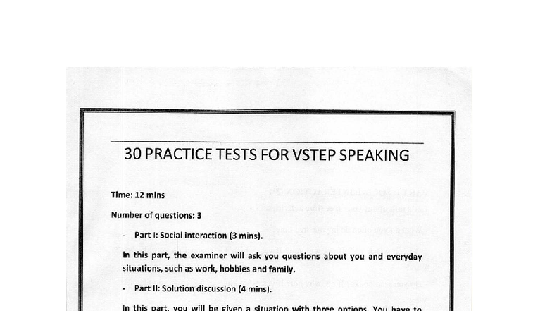 30 VSTEP Speaking Practice Tests: Social Interaction & Solutions - Studocu