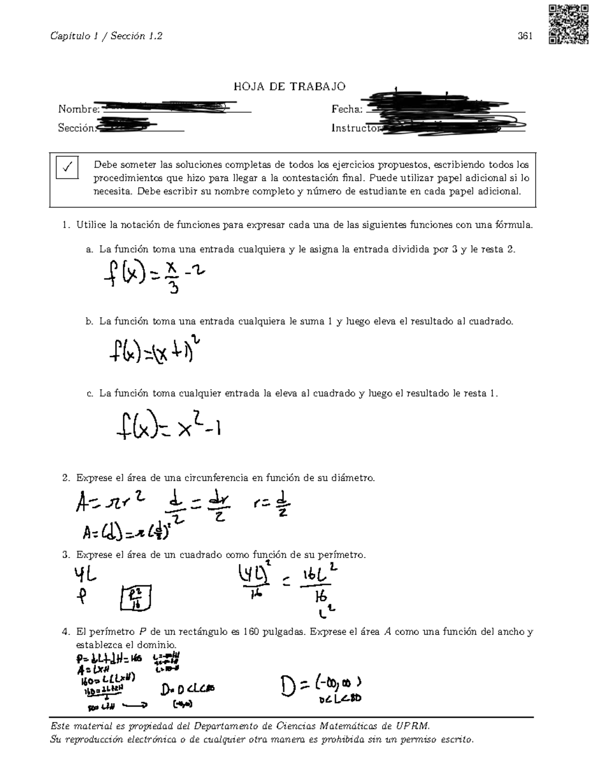 Taller de Precalculo 1.2 - Ejercicios y Funciones - Studocu