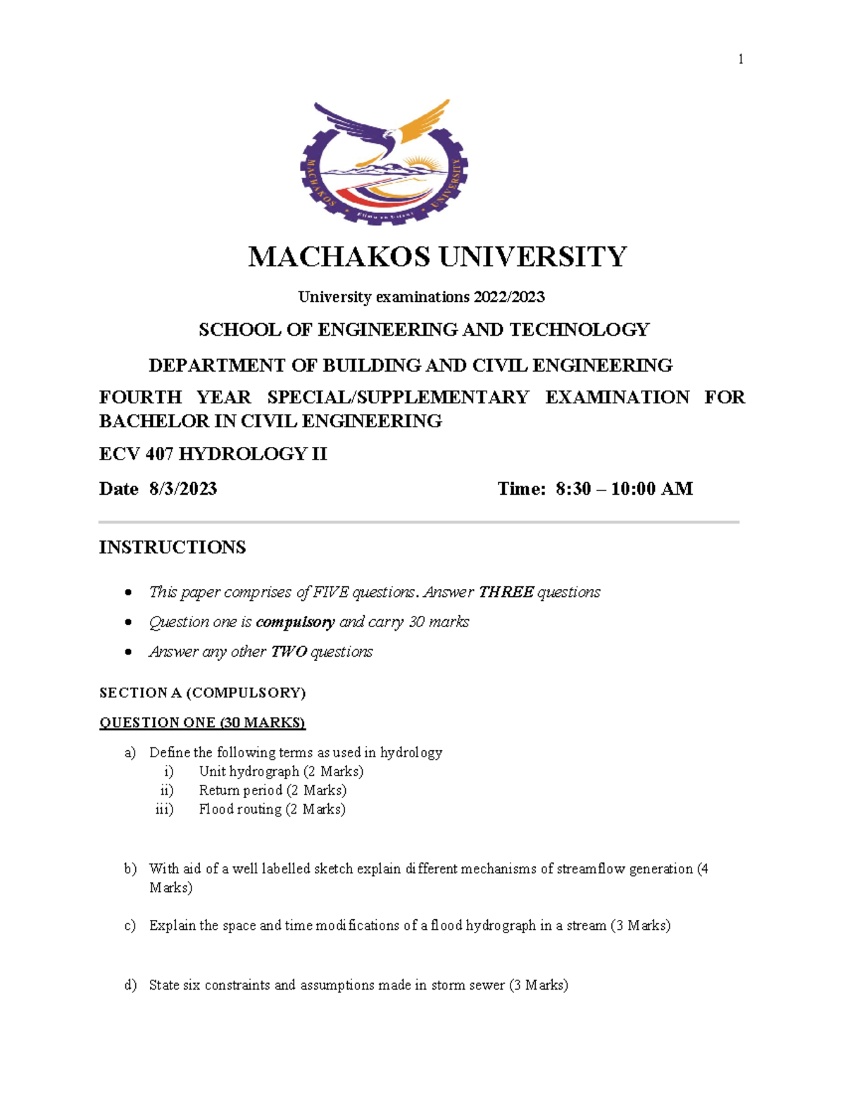 ECV 407 Hydrology II - Revision Notes for Final Exam - Studocu