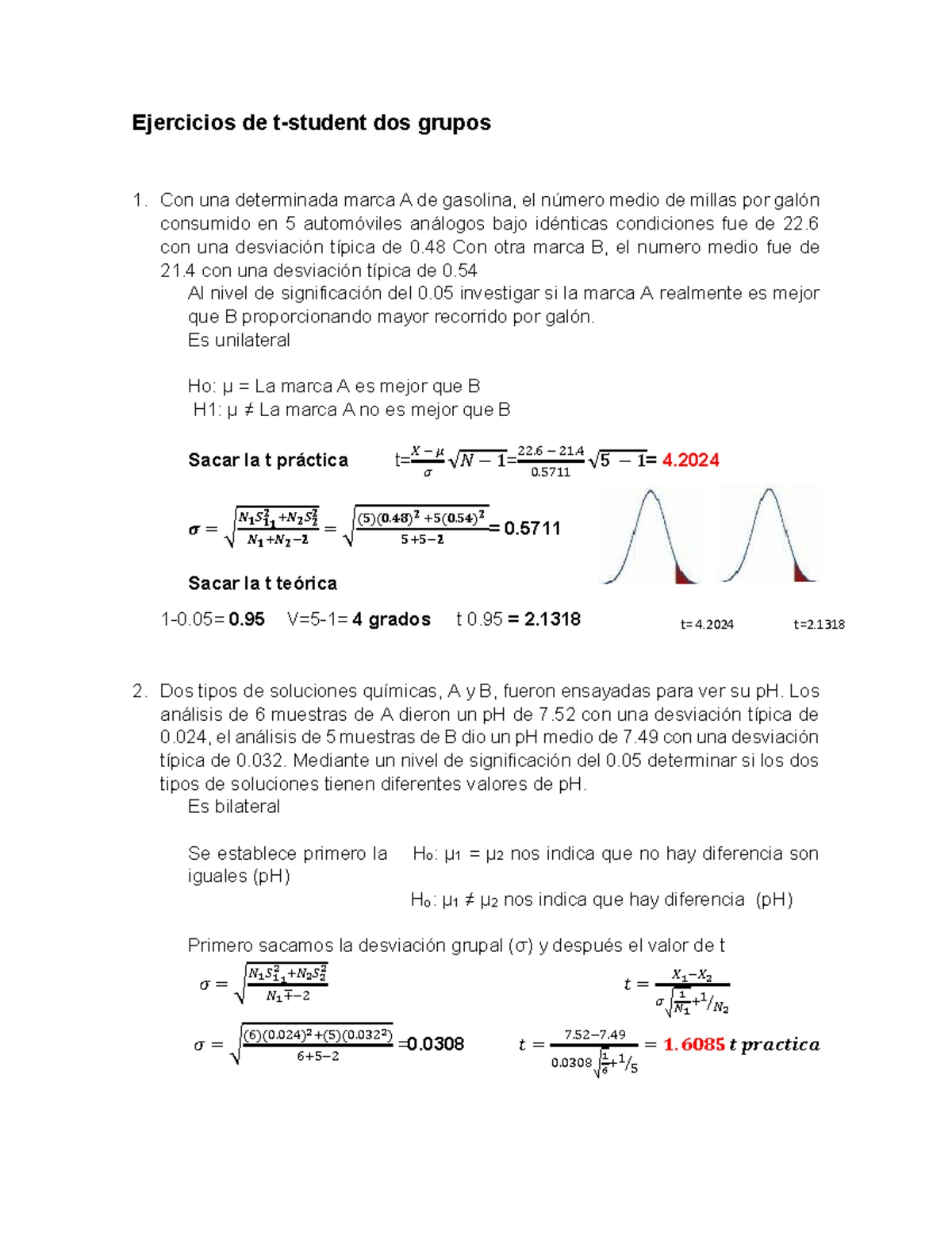 Tabla t de student ejercicios - Tabla t de student, para distribución con dos colas. Ejemplos 1 ...