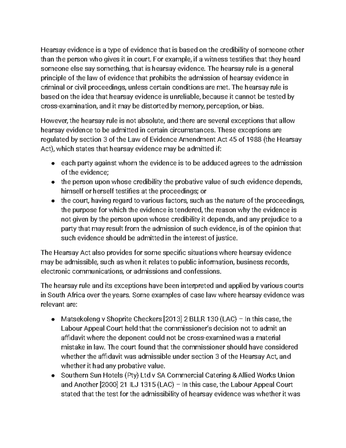 The Hearsay Rule & Exceptions in South African Law: Key Insights - Studocu