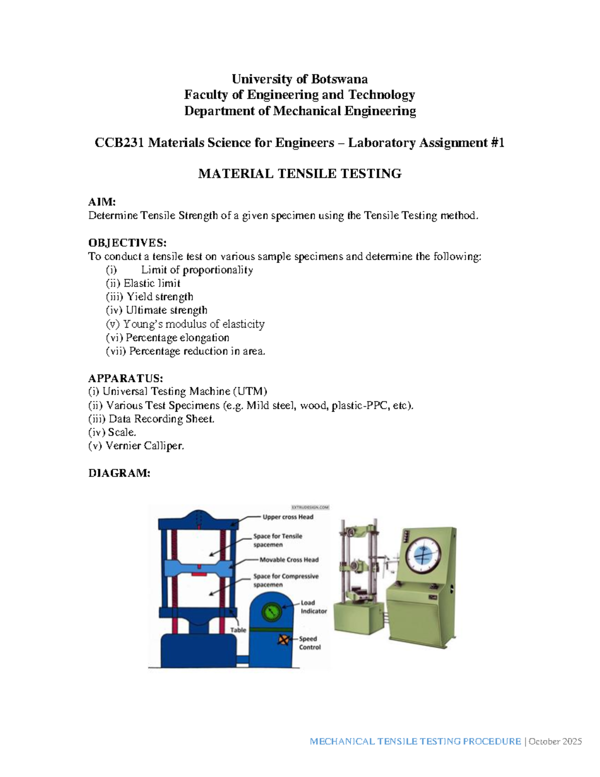 CCB231 Lab #1: Mechanical Tensile Testing Procedure 2025 - Studocu