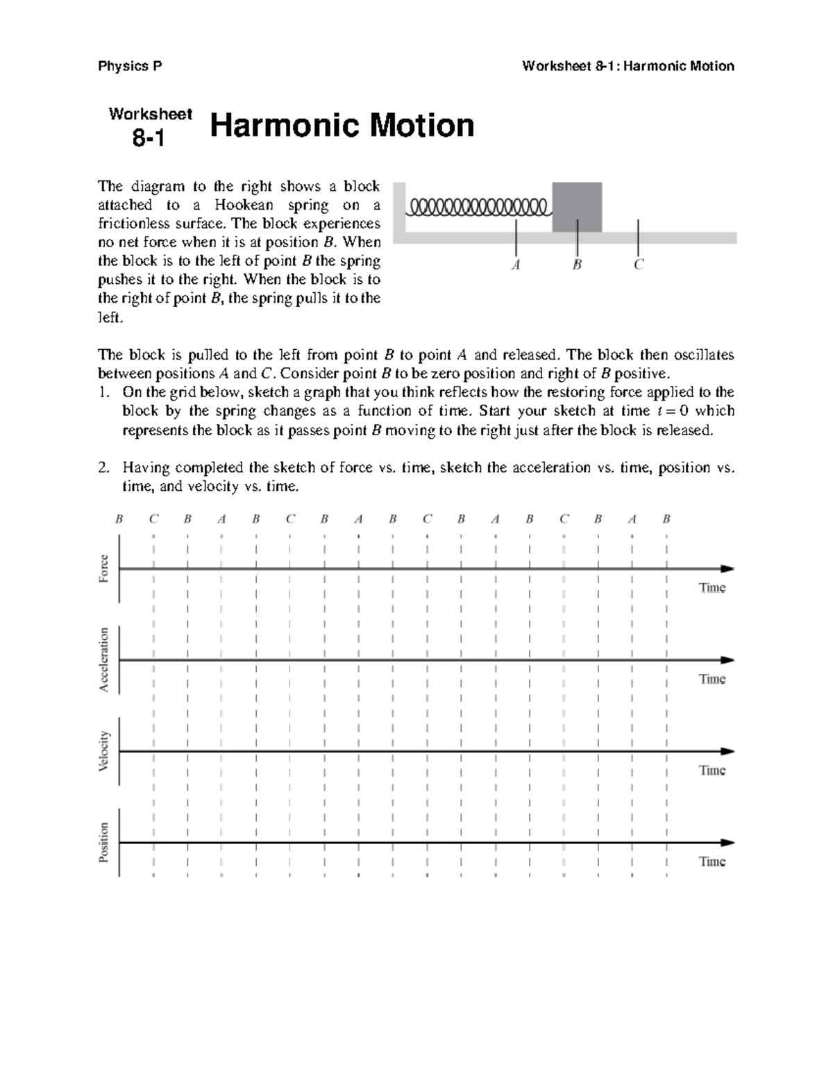 Physics P Worksheet: Harmonic Motion Analysis and Graphs - Studocu