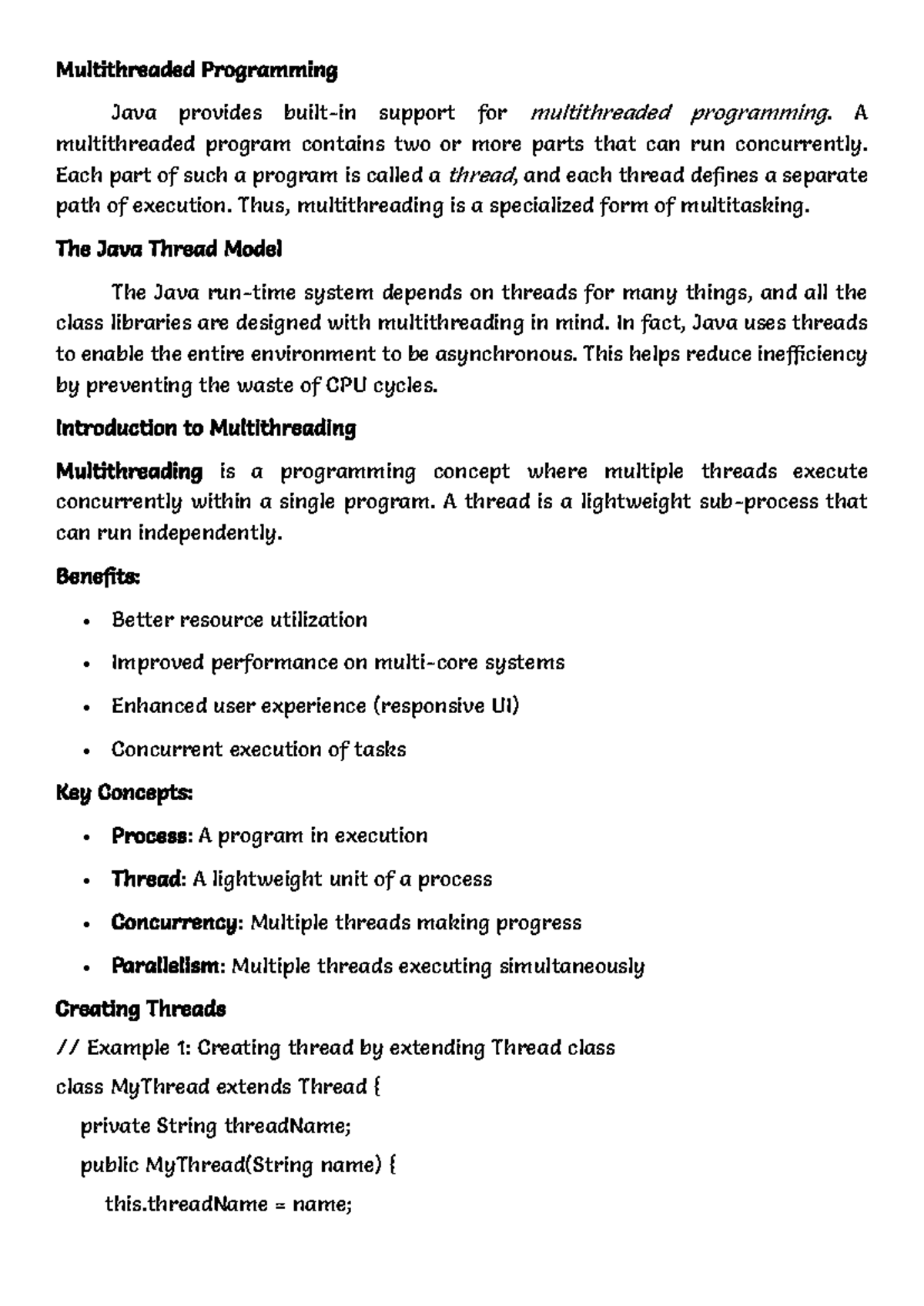 Java Multithreaded Programming Concepts and Examples - Studocu