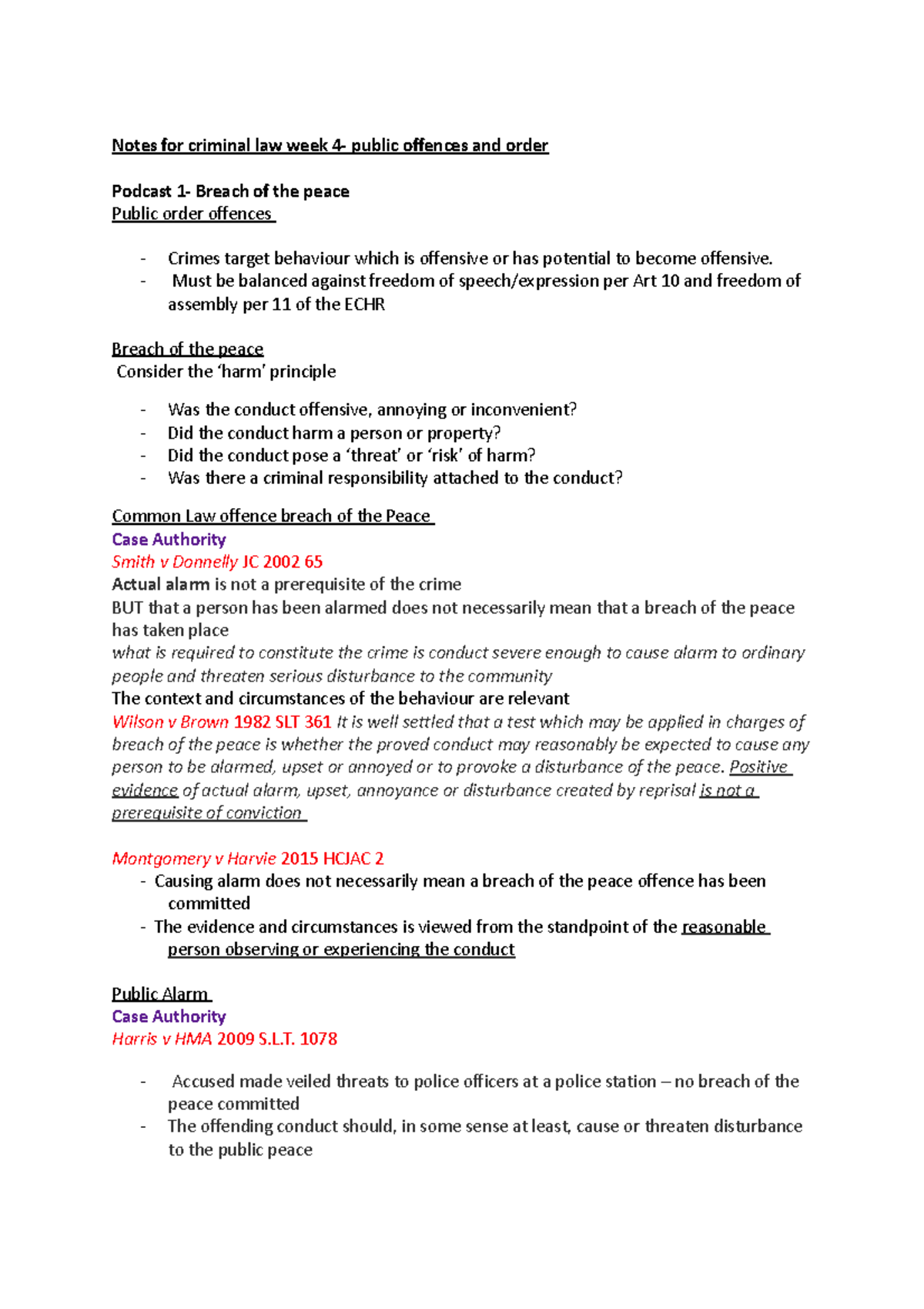 Notes for week 4- Criminal law - Notes for criminal law week 4- public ...