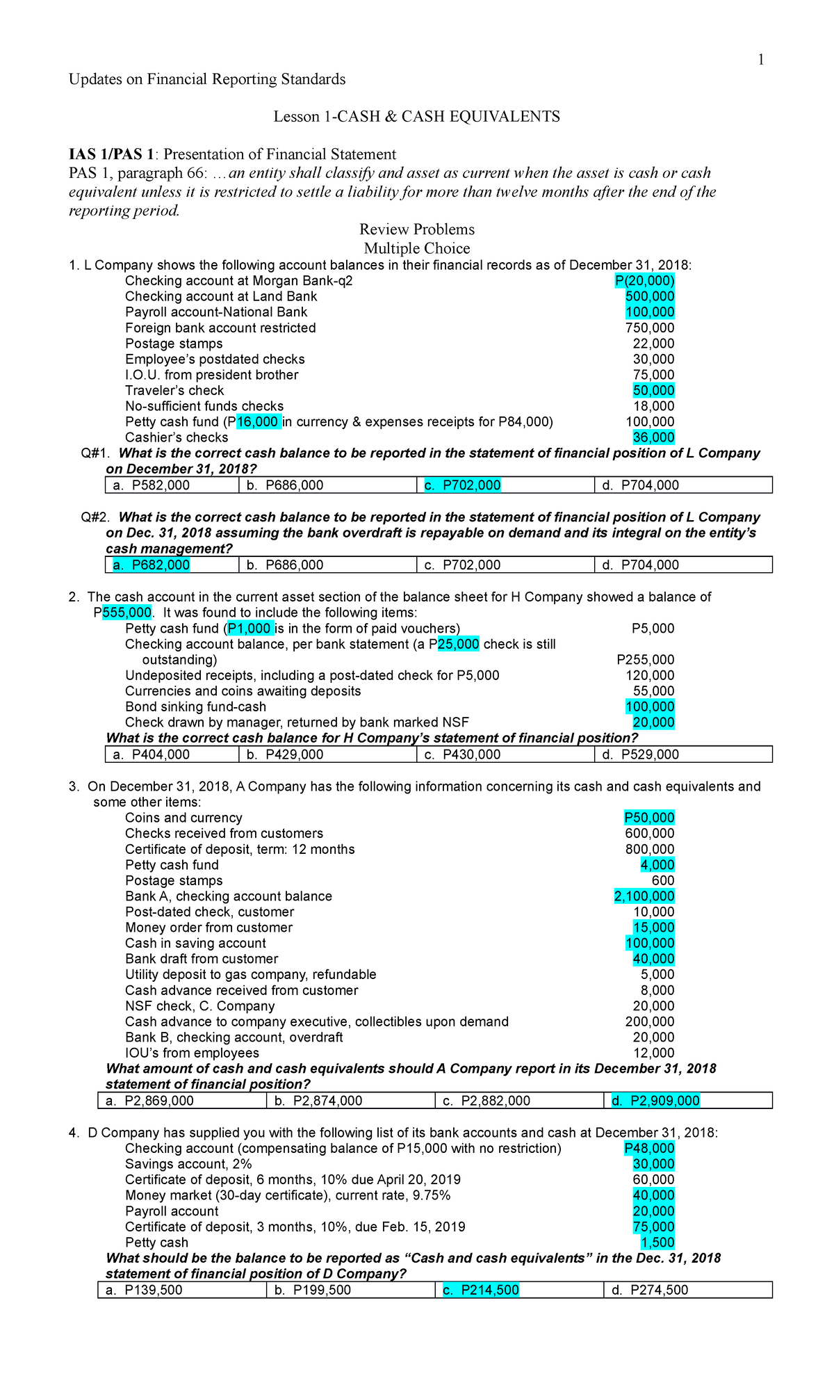 Lesson 1-CASH: Financial Reporting Problems and Solutions - 2021NA ...