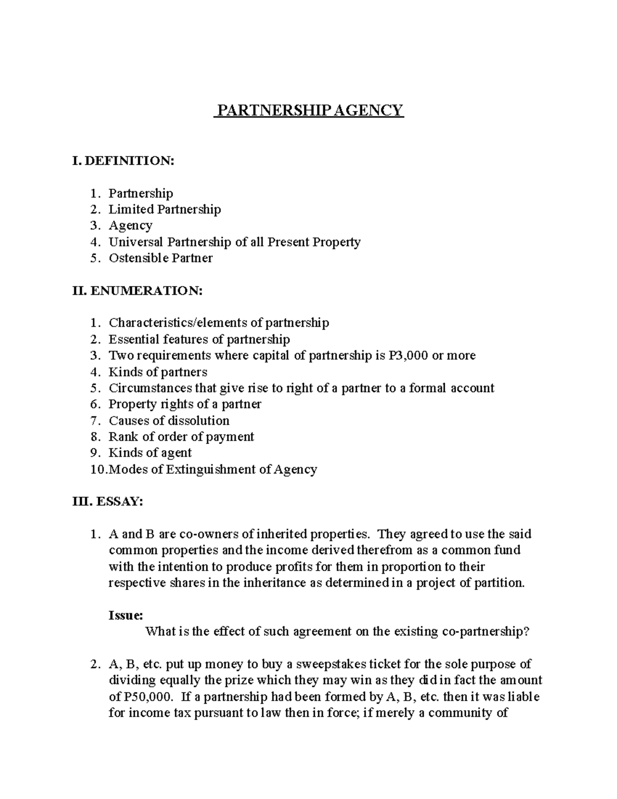 Partnership & Agency: Key Concepts and Case Analysis (Law 101) - Studocu