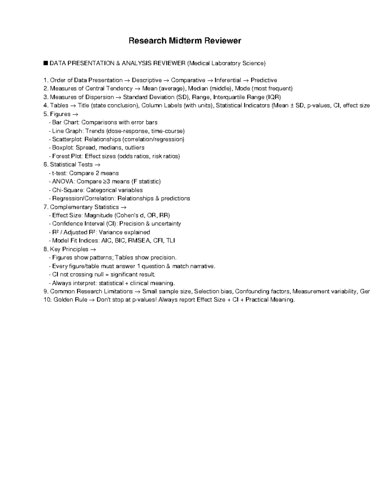 Research Midterm Reviewer: Data Presentation & Analysis (MLS) - Studocu
