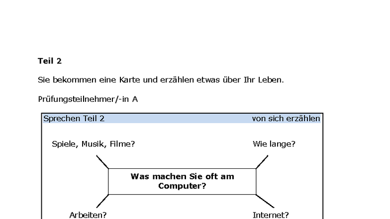 Modelltest A2: Sprechen Teil 2 - Ihr Leben und Hobbys - Studocu