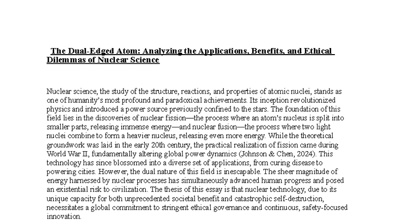 Nuclear Science Essay: Applications, Ethics, and Future Prospects - Studocu