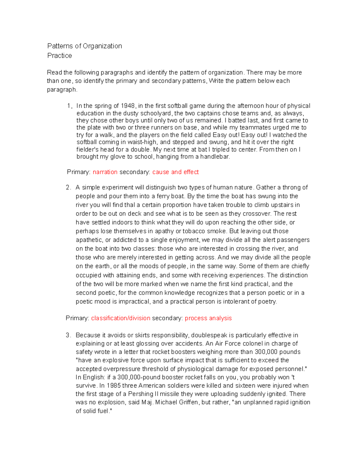Patterns of Organization for Analyzing Paragraph Structure - Studocu