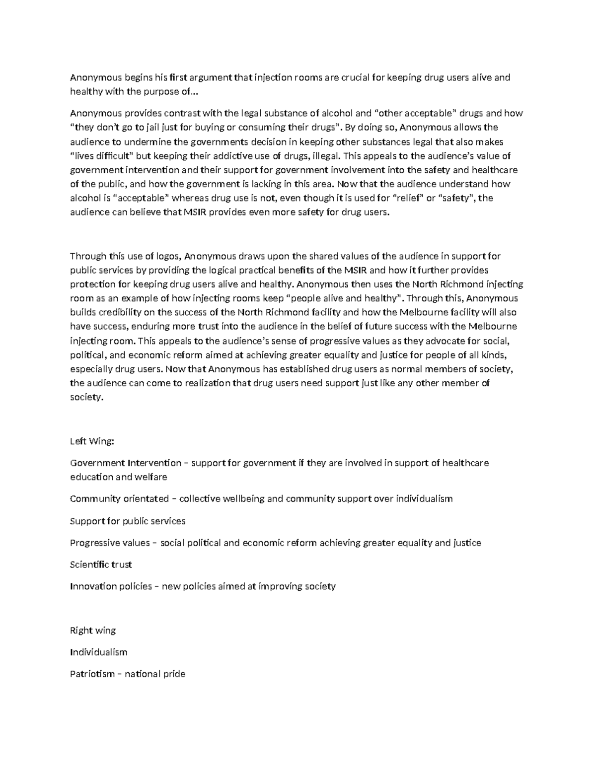 Argument Analysis Paragraph - Anonymous begins his first argument that ...