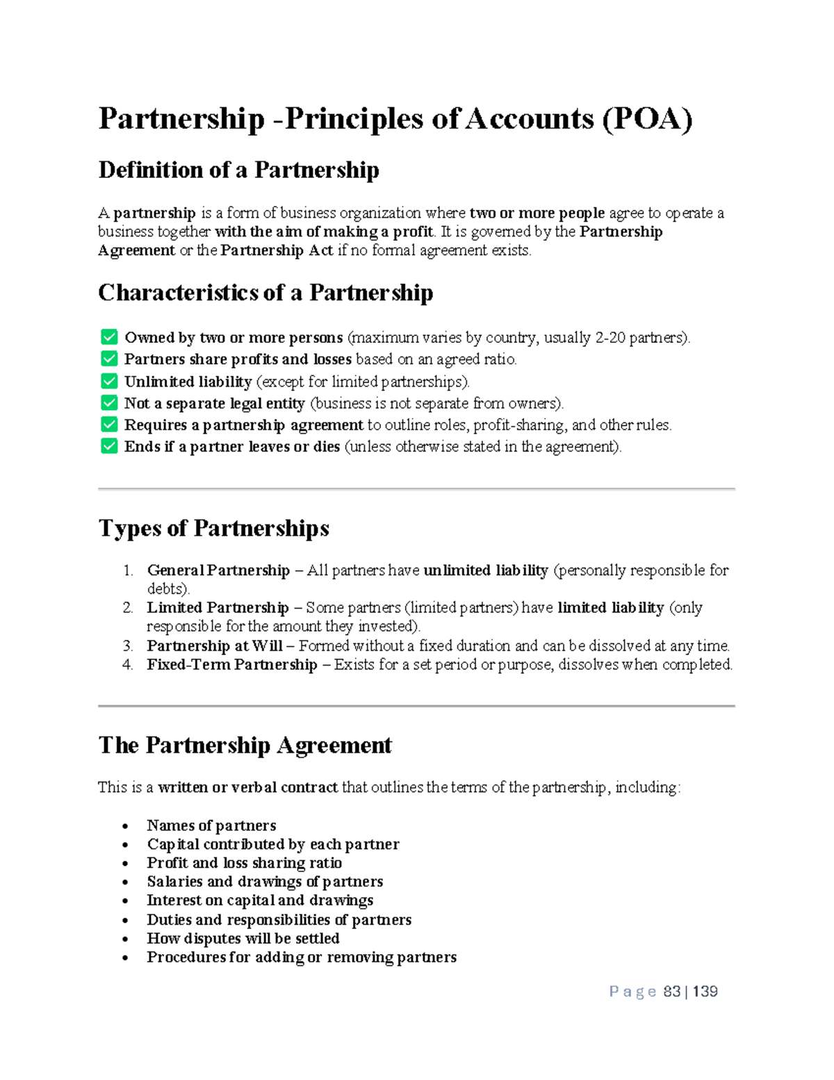 Partnership of Accounts (POA) Summary Notes on Business Partnerships ...
