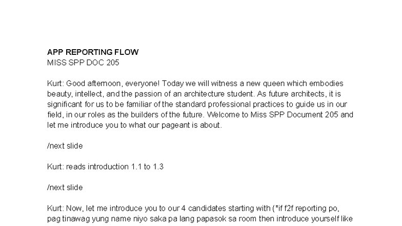 APP Reporting Flow: Miss SPP Pageant Overview (DOC 205) - Studocu