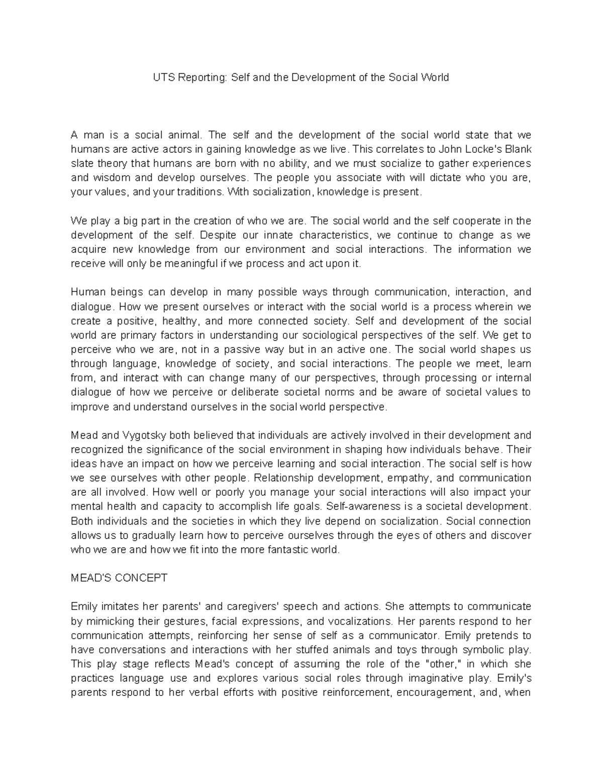 UTS Reporting - uts - UTS Reporting: Self and the Development of the ...