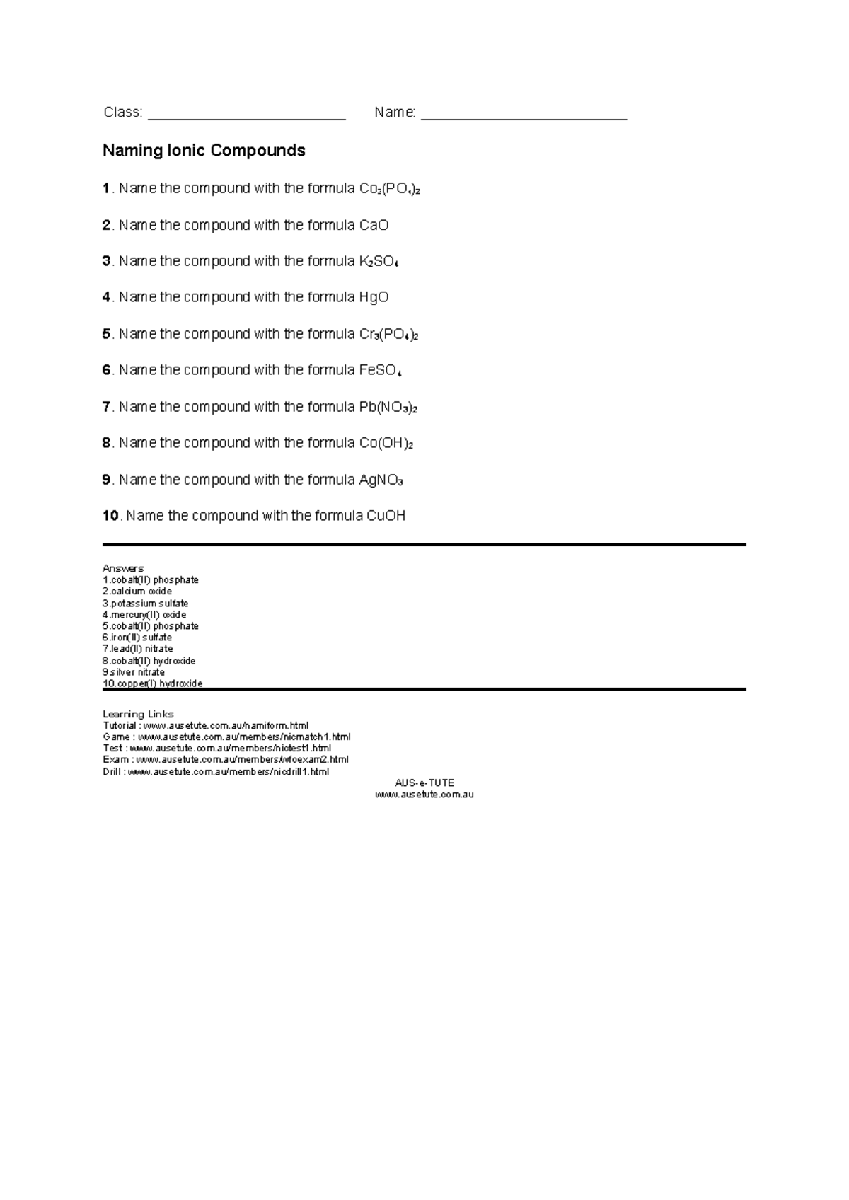 Ionic Compounds Naming Worksheet: Practice & Solutions - Studocu