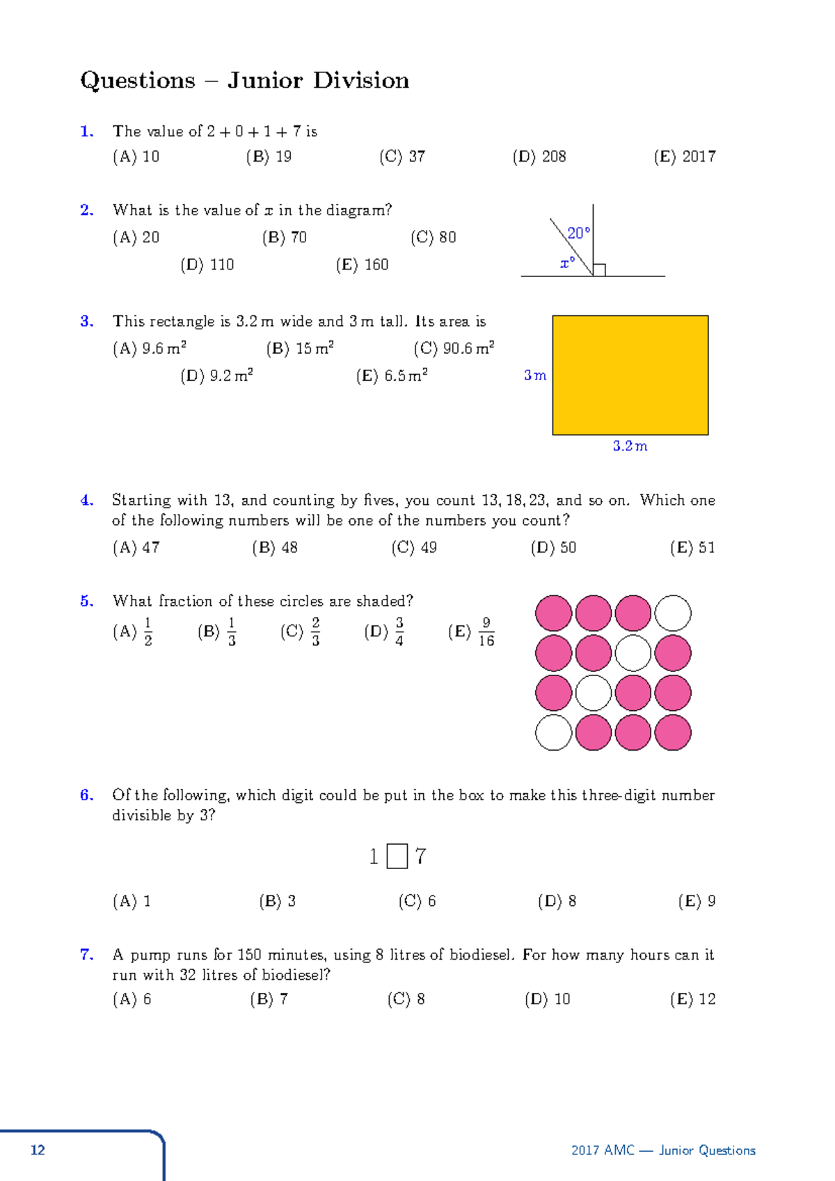 AMC 2017 - Junior - Yes Sir - Questions – Junior Division The value of ...