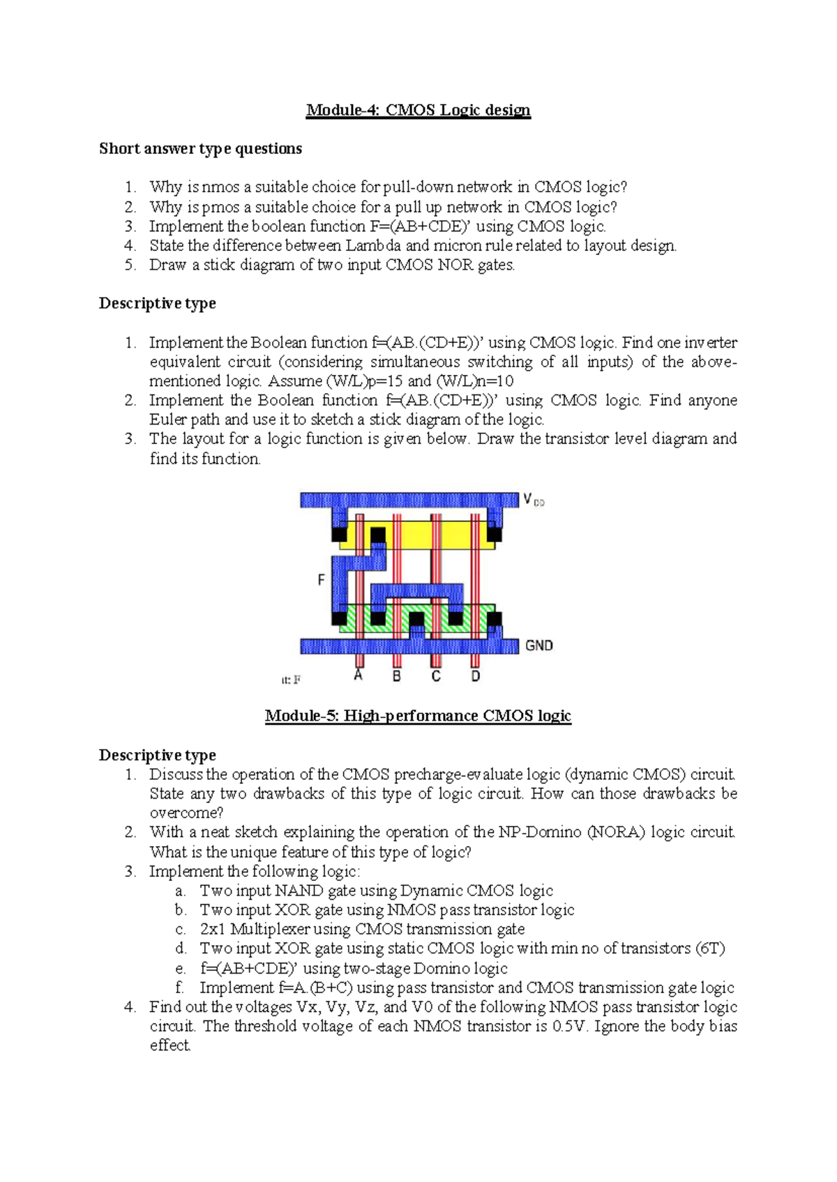 CMOS Logic Design: Model Question Bank (Post Midsem) - Studocu