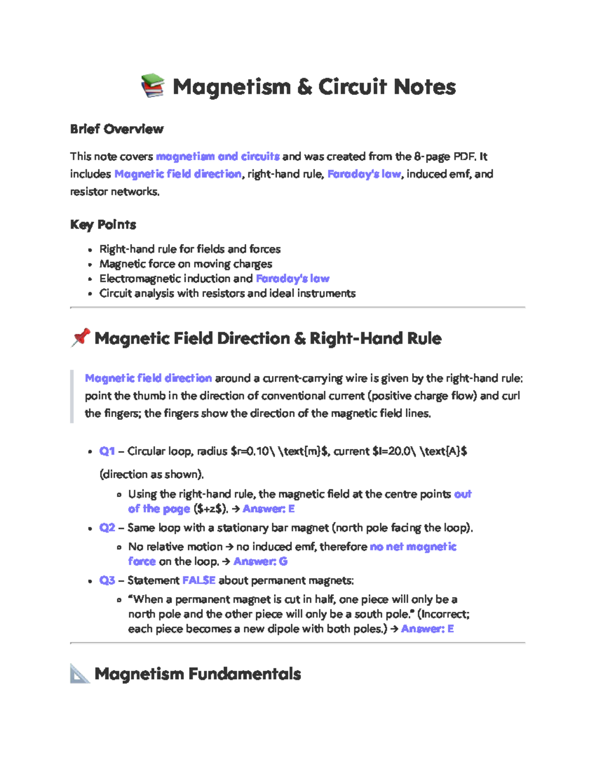 Magnetism & Circuit Analysis Notes - Practice 154 Exam 2 Answers - Studocu