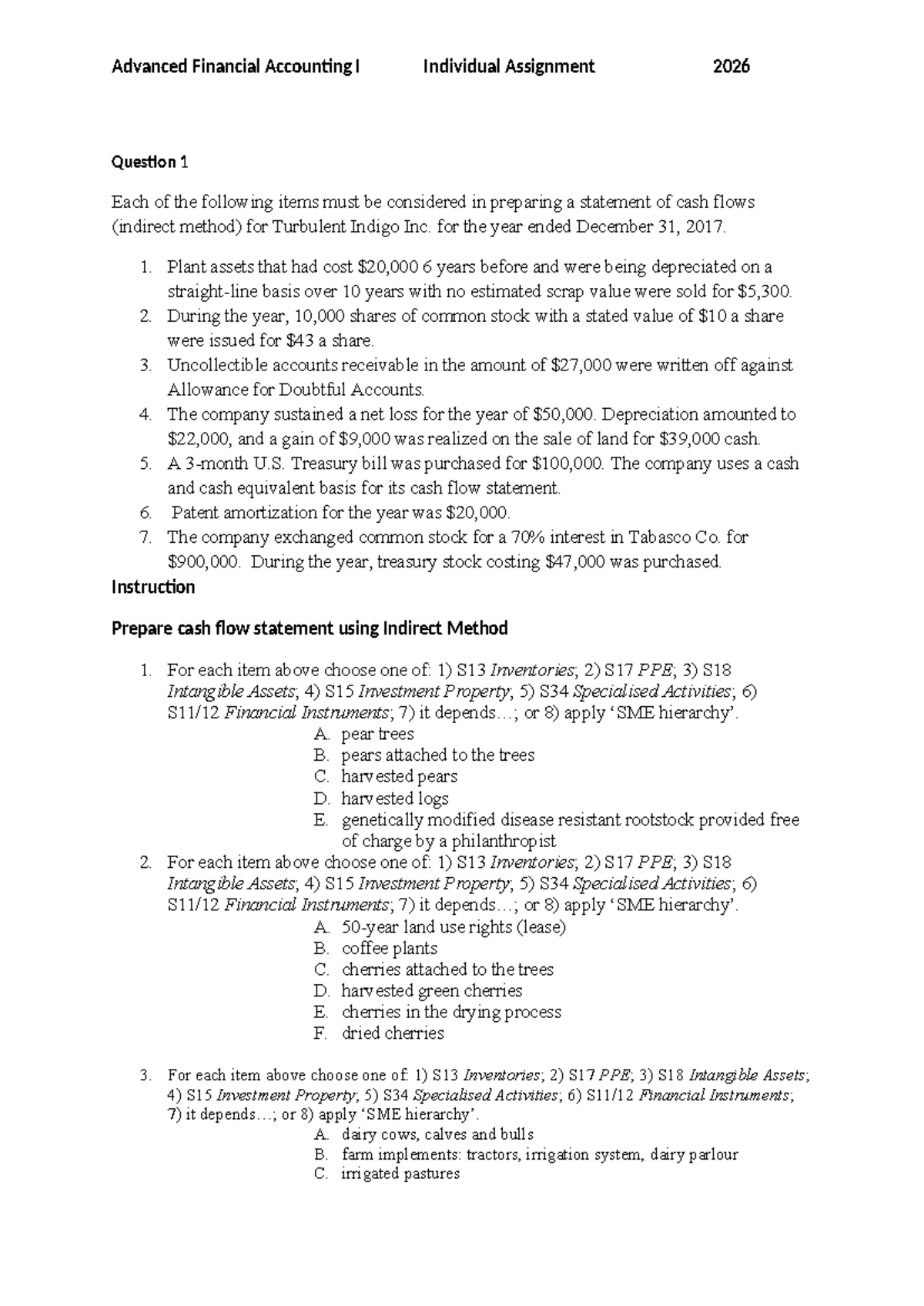 AFA 2026 Advanced Financial Accounting I Cash Flow Statement Assignment ...