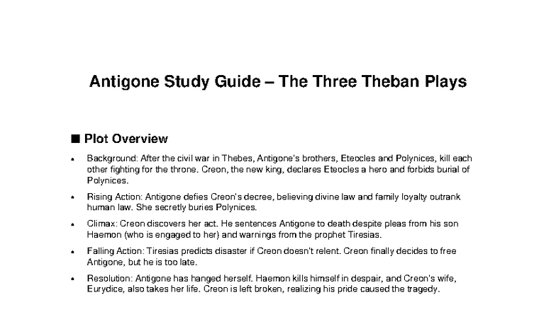 Antigone Study Guide: The Theban Plays Overview & Analysis - Studocu