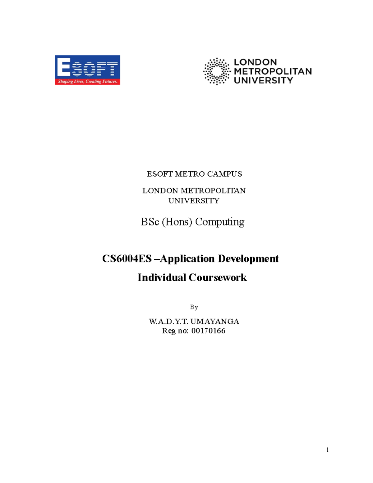 CS6004ES - Application Development Individual Coursework Guide - Studocu