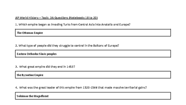 AP World History - Topic 3A Questions (Notebooks 18-20) - Studocu