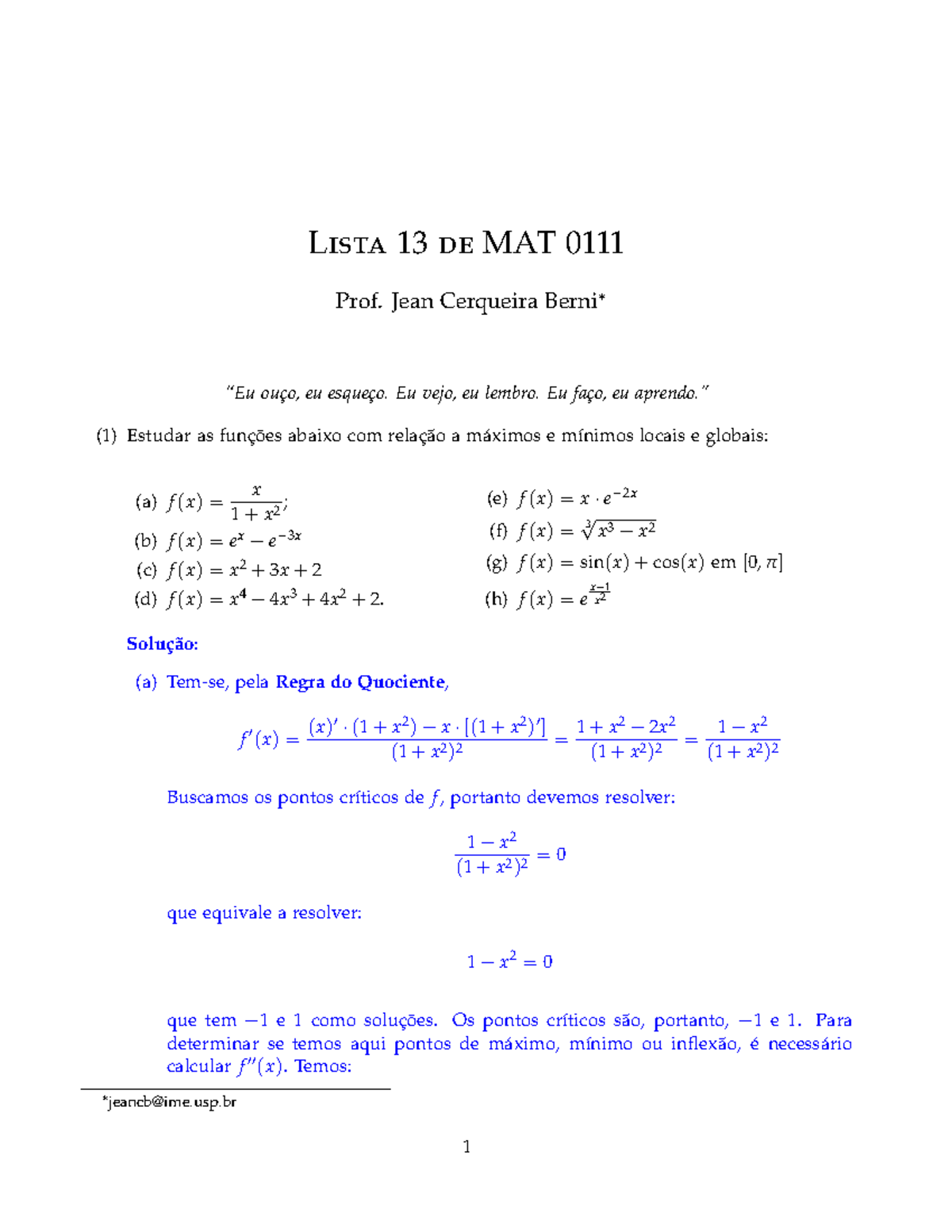 Lista de Exercícios de MAT - Prof. Jean Cerqueira: Máximos e Mínimos ...